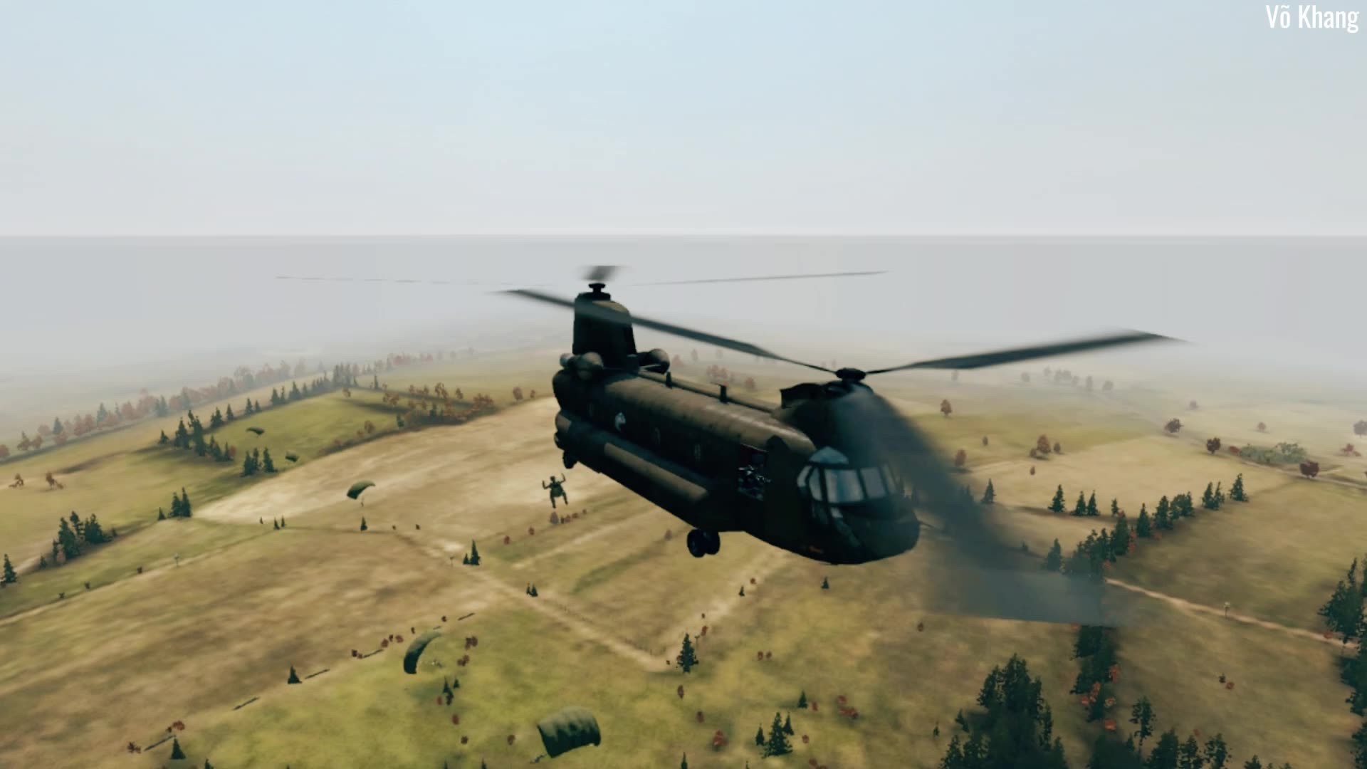 CH-47 Chinook twin-engine transport helicopter conducts training flight ...