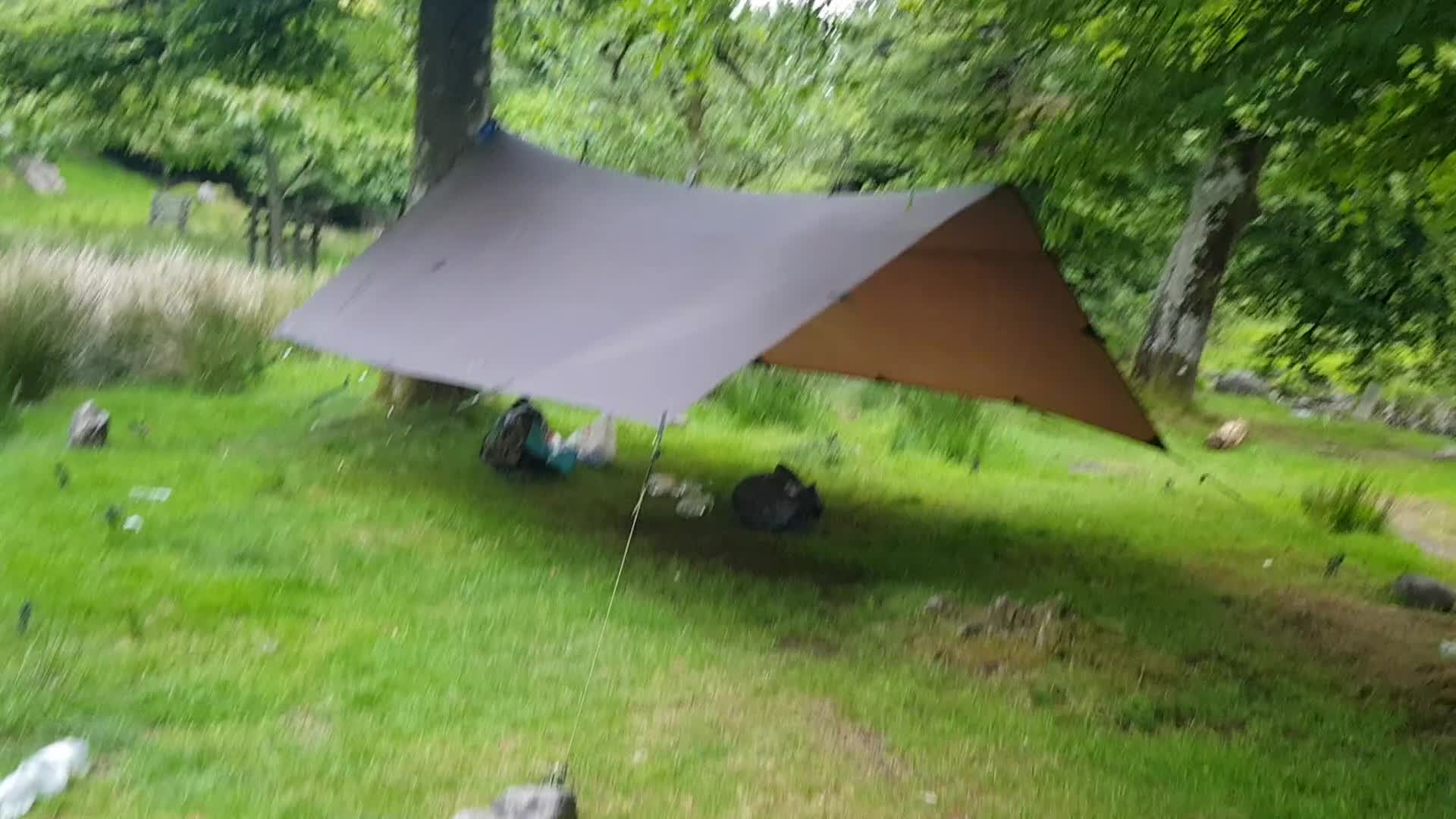 Taking down the utility line under tarp