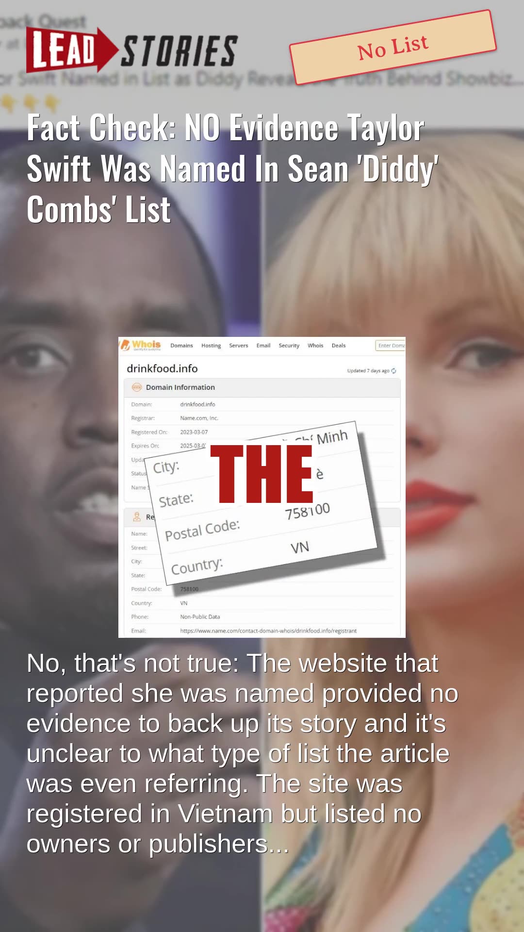 Fact Check: NO Evidence Taylor Swift Was Named In Sean 'Diddy' Combs' List