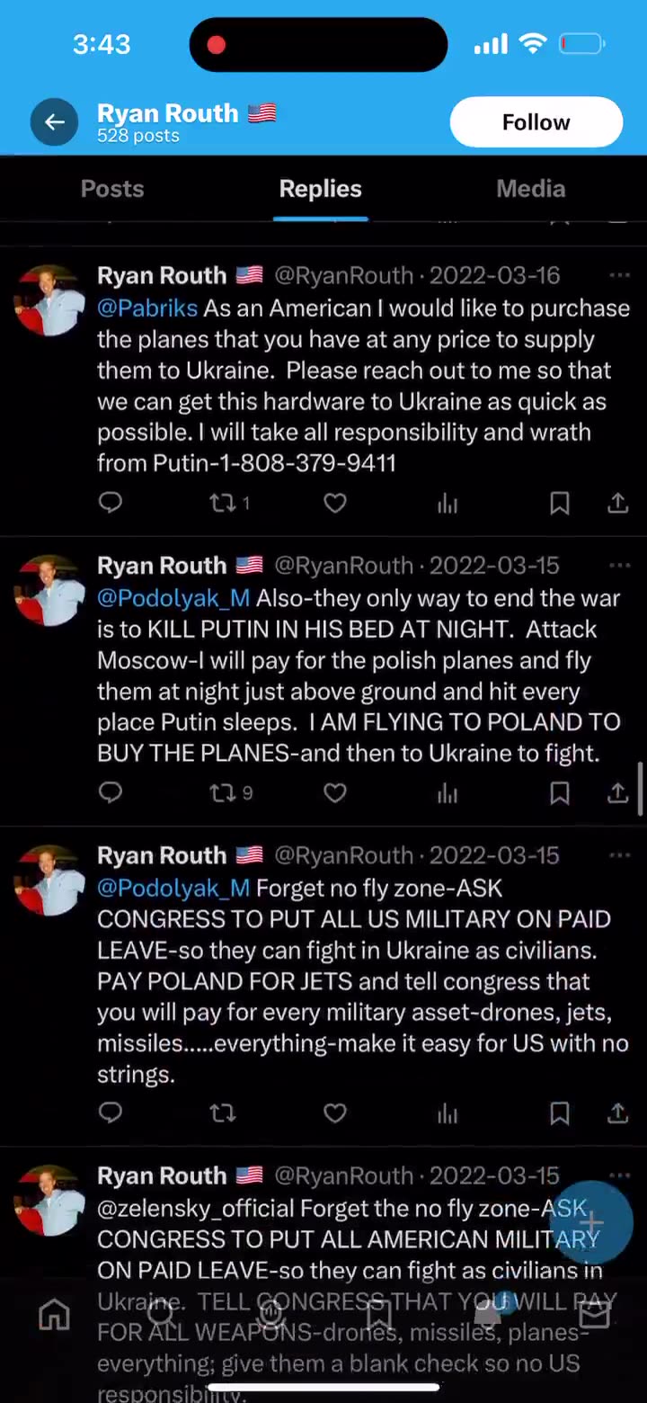 Here is a screen recording with all of attempted assassin Ryan Routh’s ...