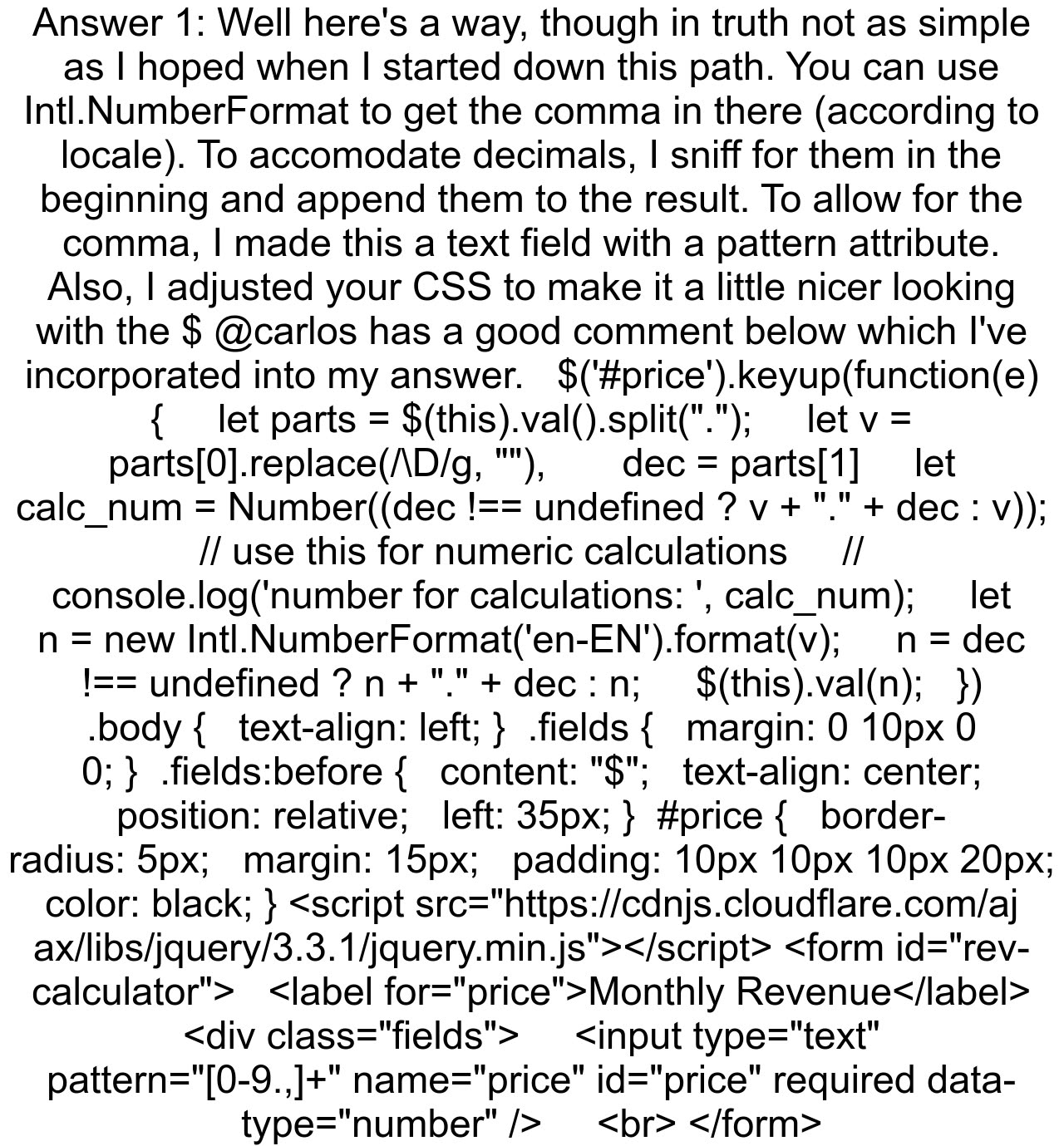 Format currency input field with dollar sign amp commas