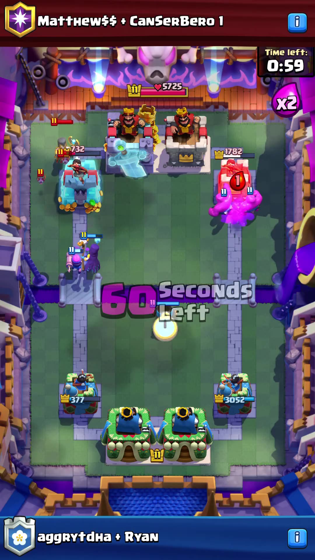 Clash Royale: 23/2 gameplay (teamwork tower build)