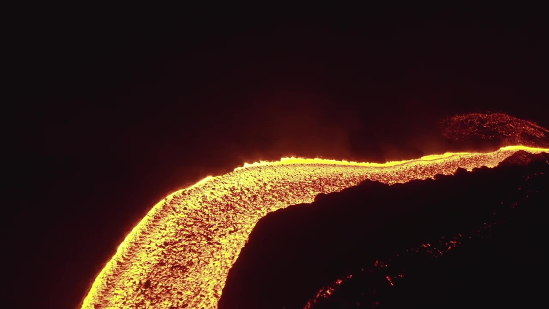 Outdoor aerial photography, a unique view of a volcanic eruption in the ...