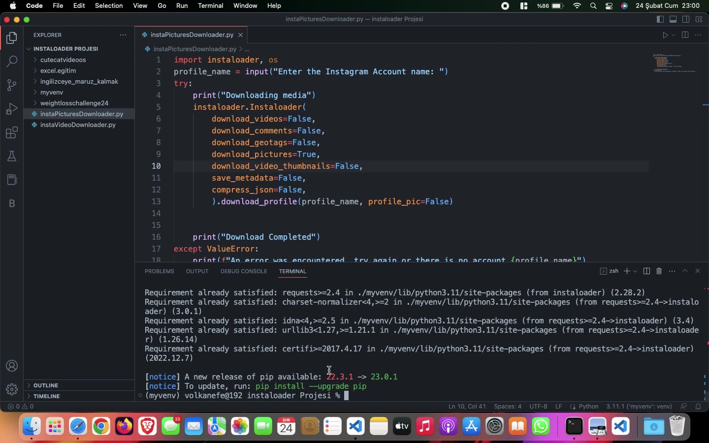 instagram videos download with instaloader module with python
