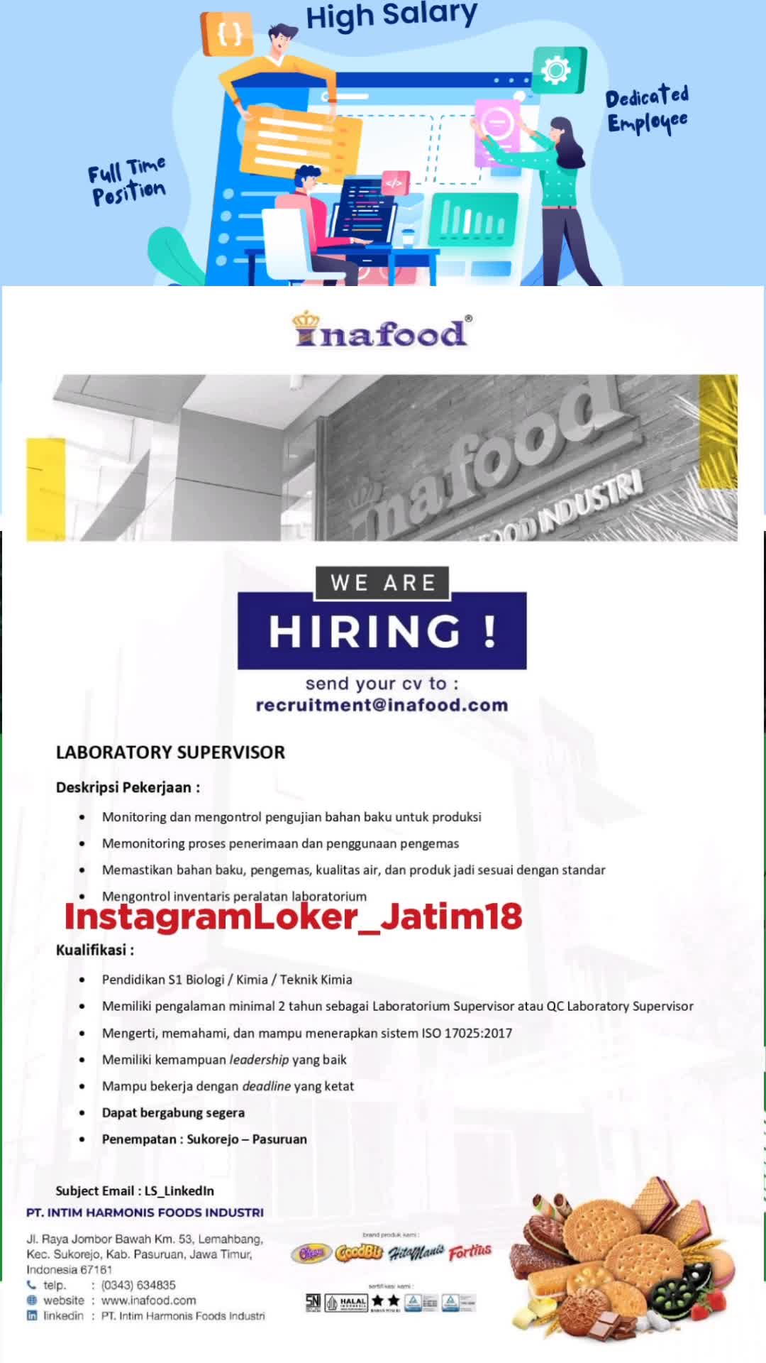 Rekomendasi loker Inafood Laboratorium SPV #lowongankerja #pekerjaan # ...