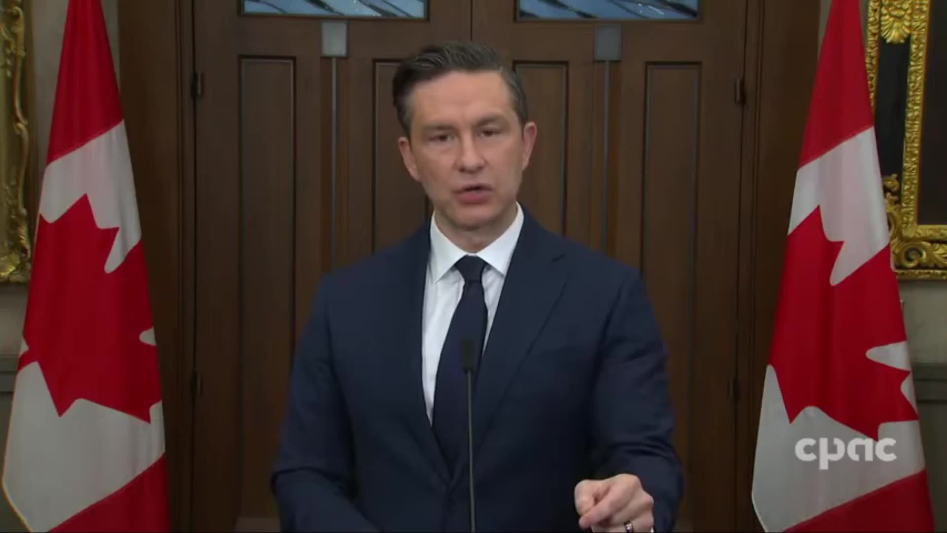 Conservative Leader Pierre Poilievre speaks with reporters on ...
