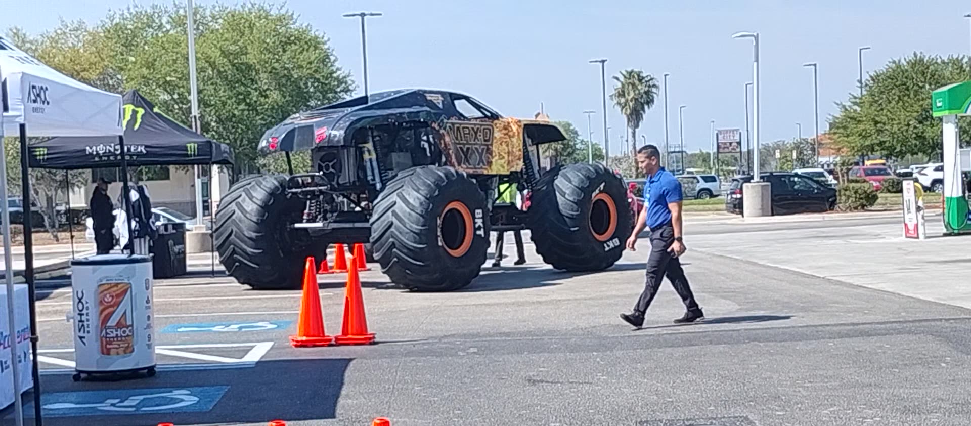 Monster jam truck at gas station