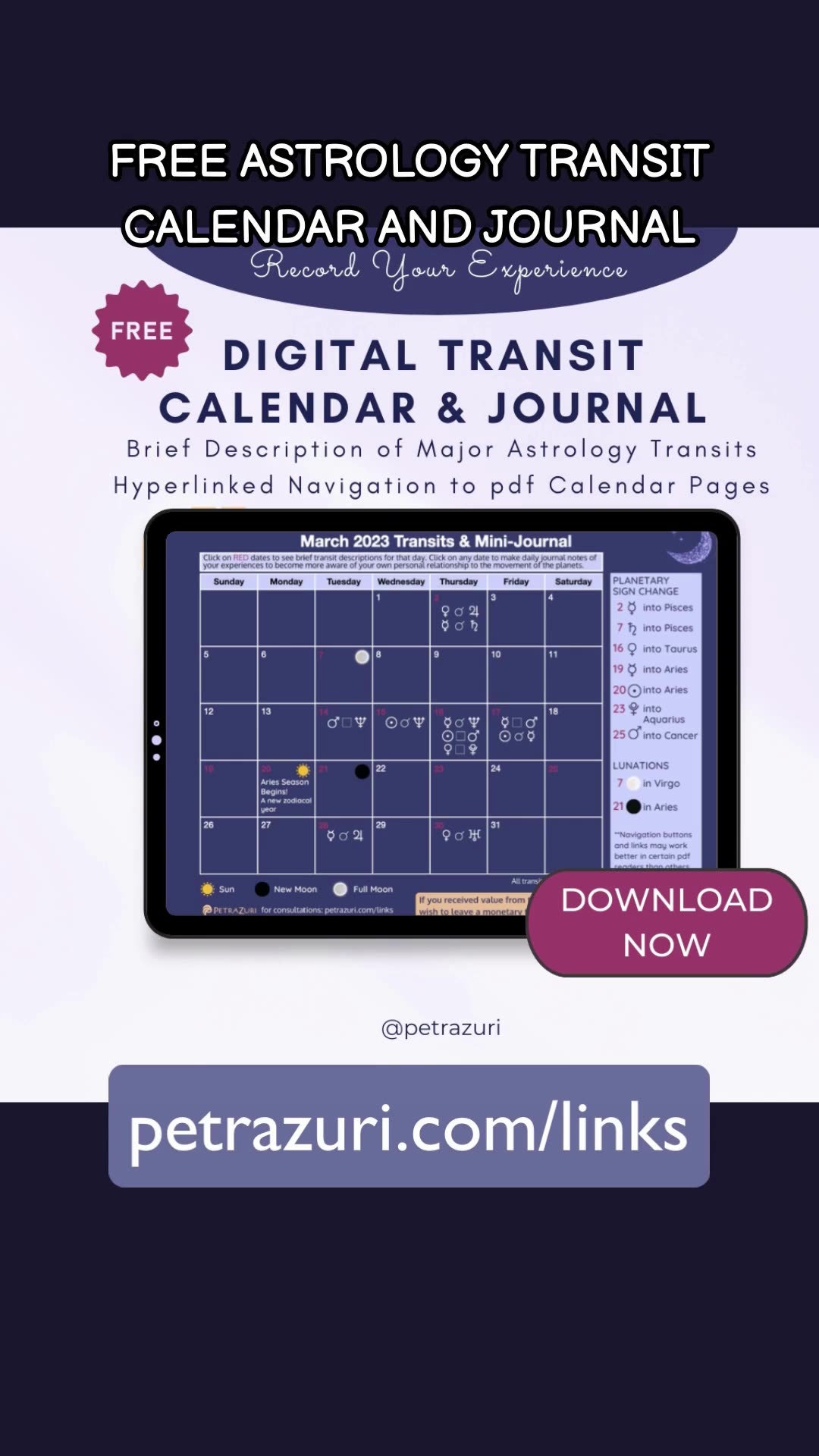 March 2023 Astrology Transit Calendar and Journal