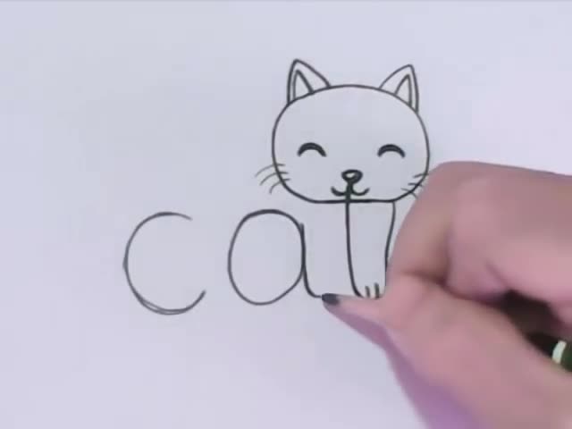 How to write the cat word and turn it into a cat drawing