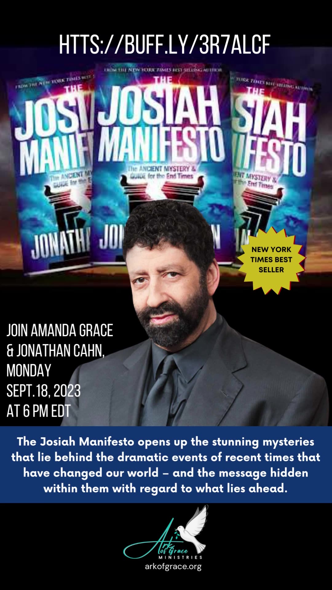 The Josiah Manifesto Join Amanda Grace and Jonathan Cahn, Monday Sept ...