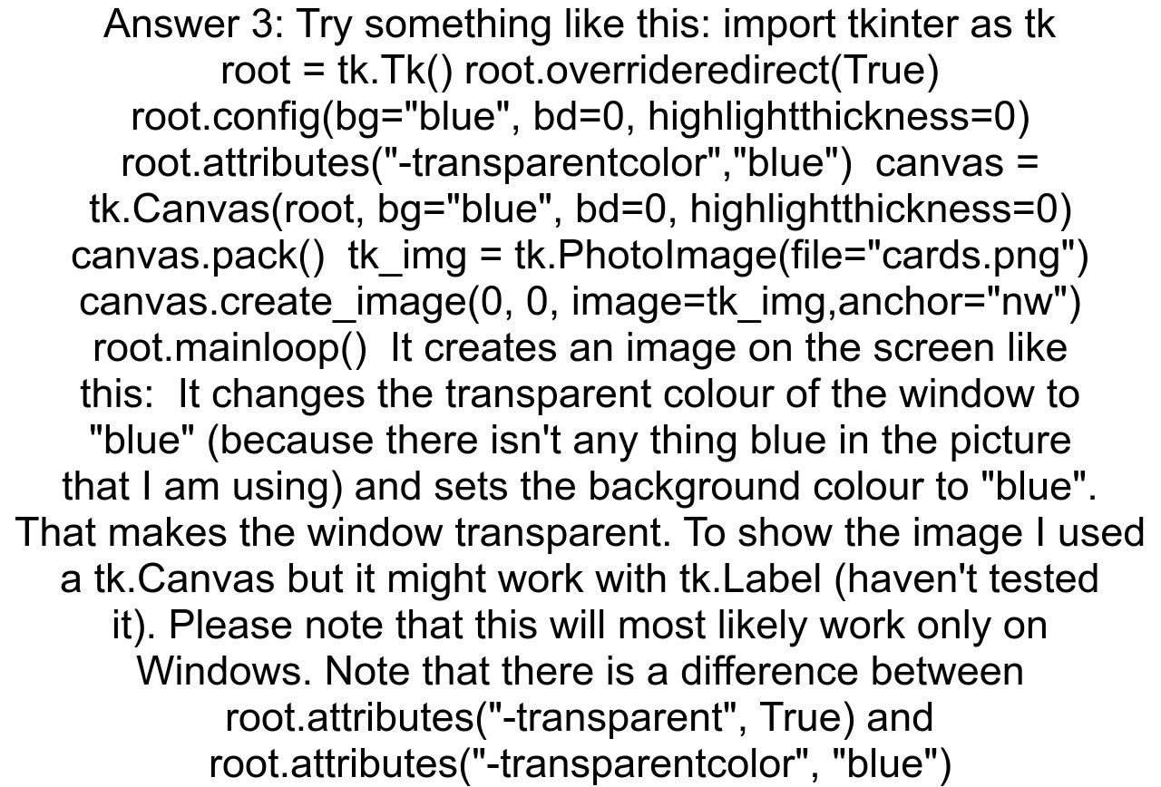 Displaying a transparent PNG image without window in Python