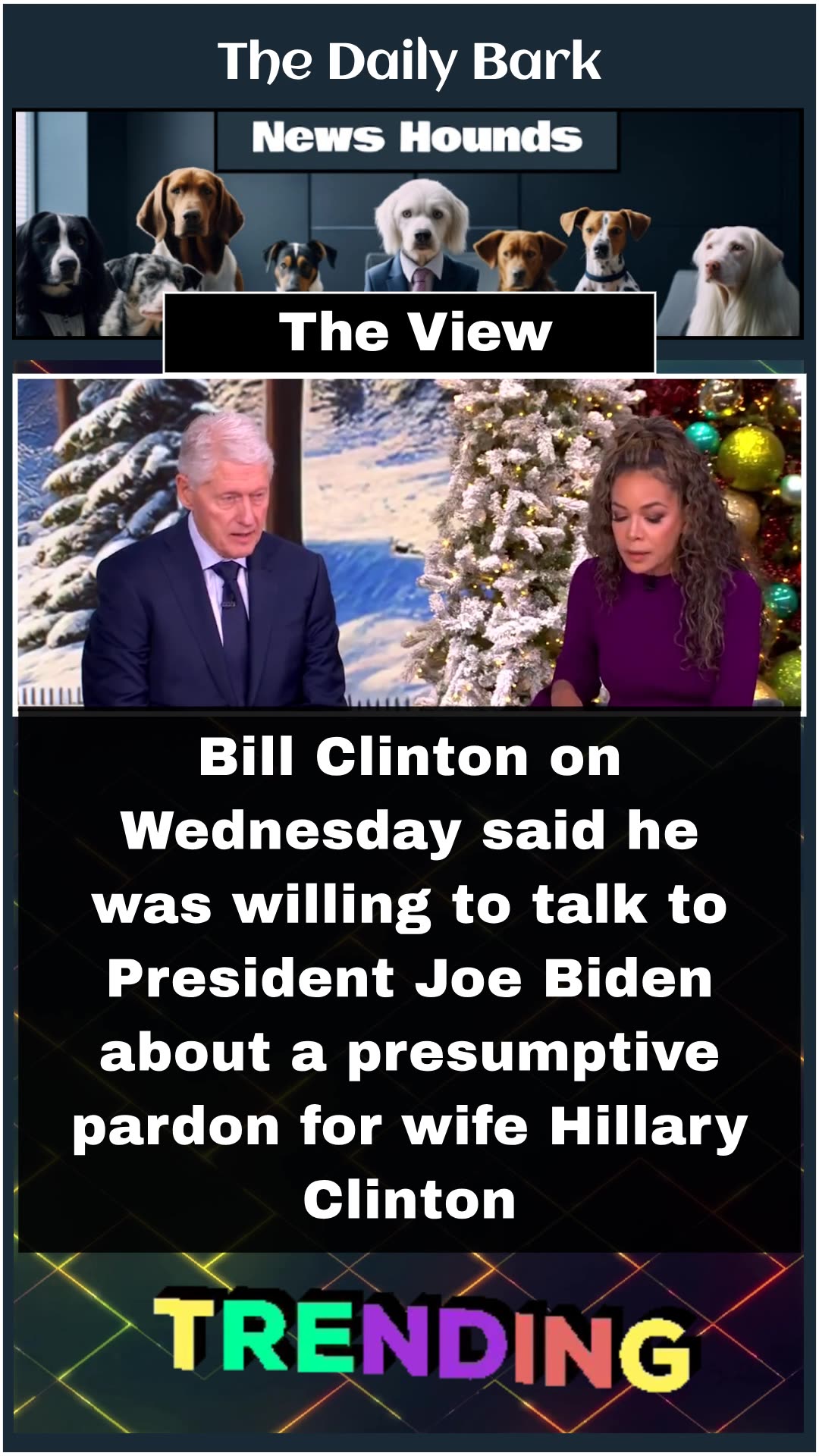 Bill Clinton Goes on the view: Talks about pardon for Hillary.
