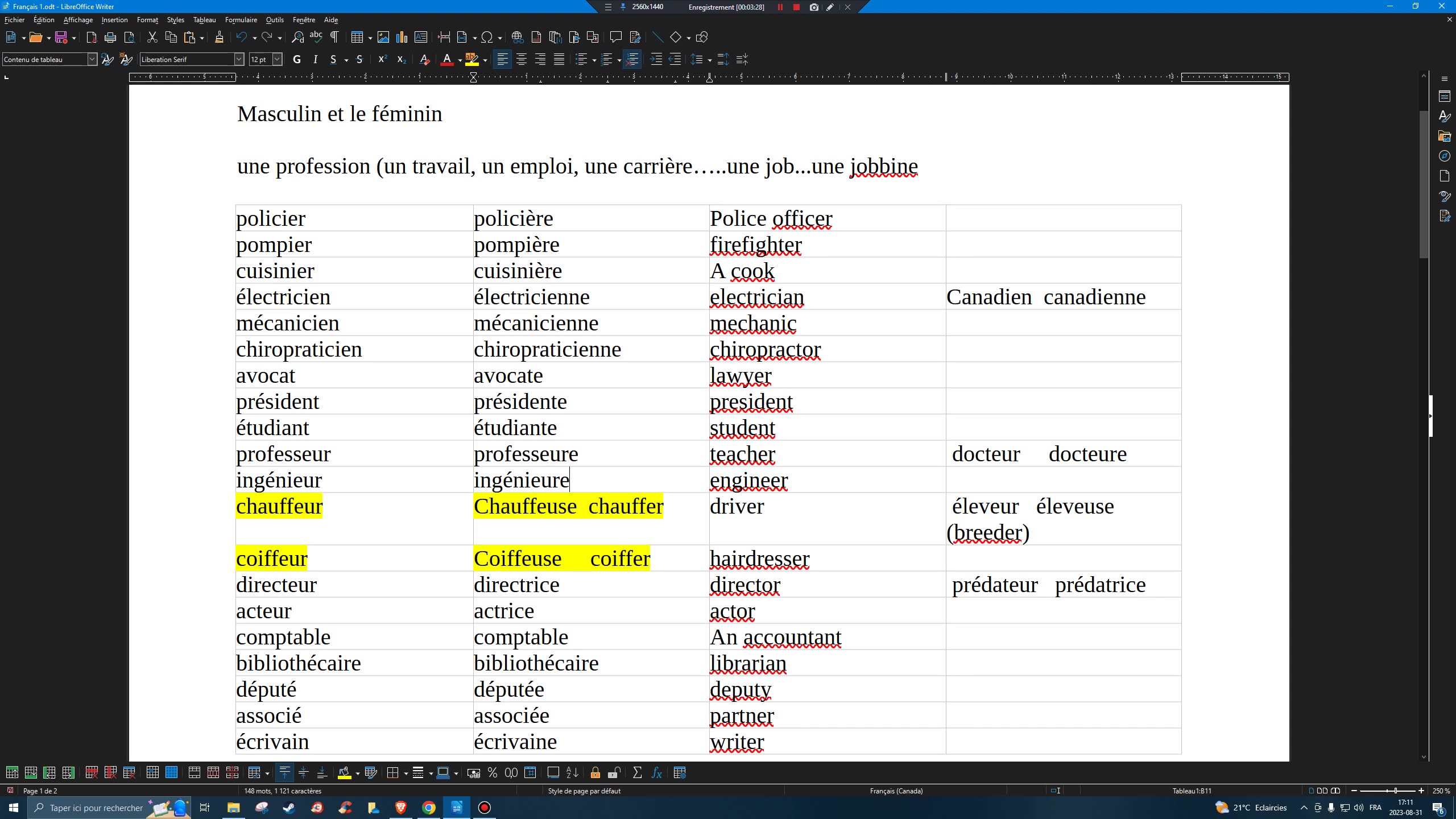 French 4: professions, emotions and qualities (masculine and feminine ...